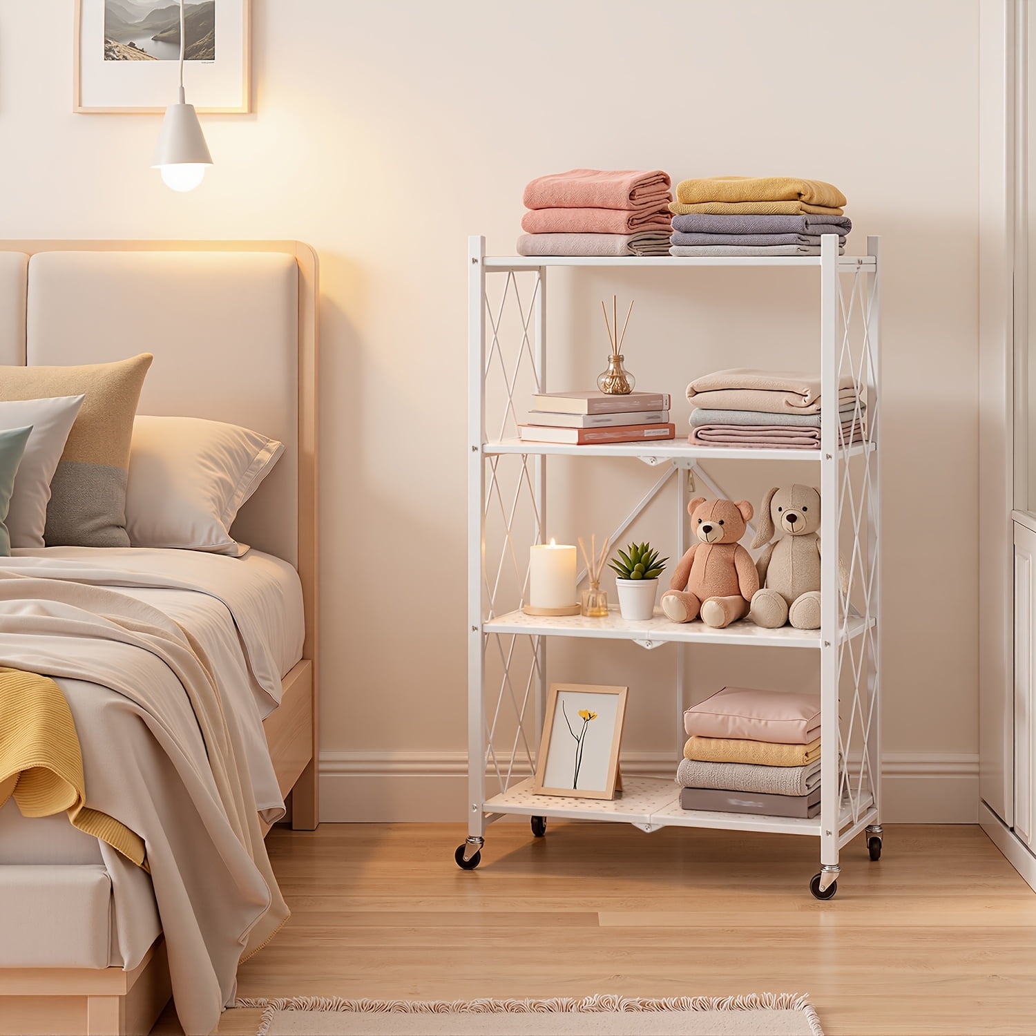Heavy-Duty Foldable Storage Shelf with Wheels, Lockable & Portable ...