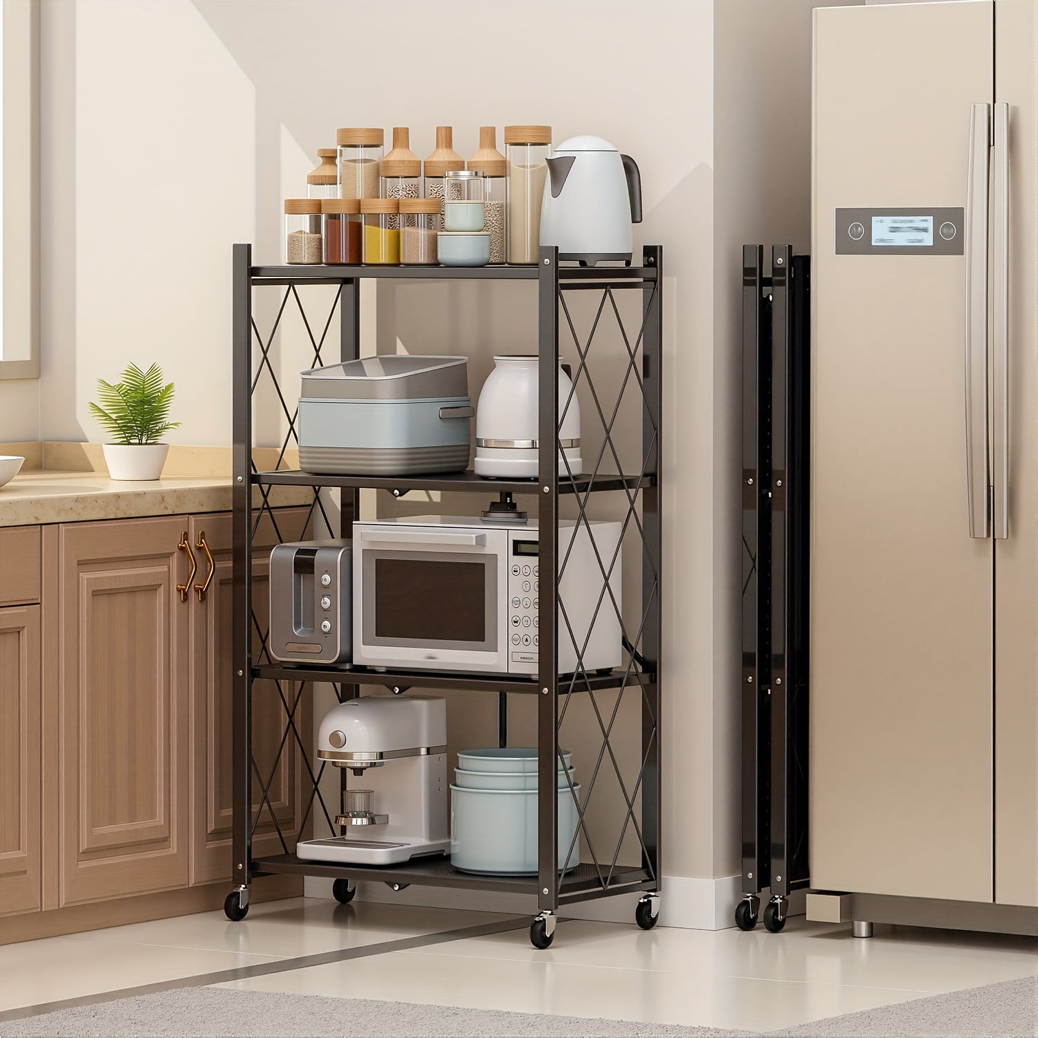 Heavy-Duty Foldable Storage Shelf with Wheels, Lockable & Portable ...