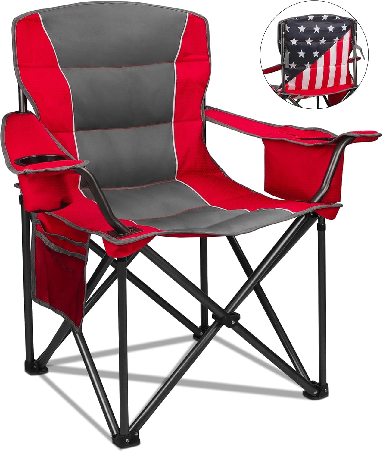 Heavy Duty Folding Camping Chair, Outdoor Oversized Camping Chair w/Cup ...