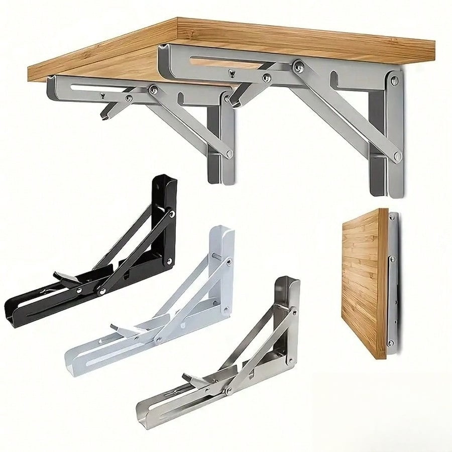 Heavy-Duty Folding Shelf Brackets - Space-Saving Wall-Mounted Design ...