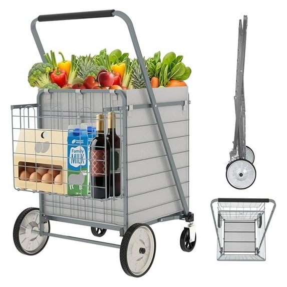 Heavy Duty Folding Shopping Cart for Groceries, Huge Grocery Carts with ...
