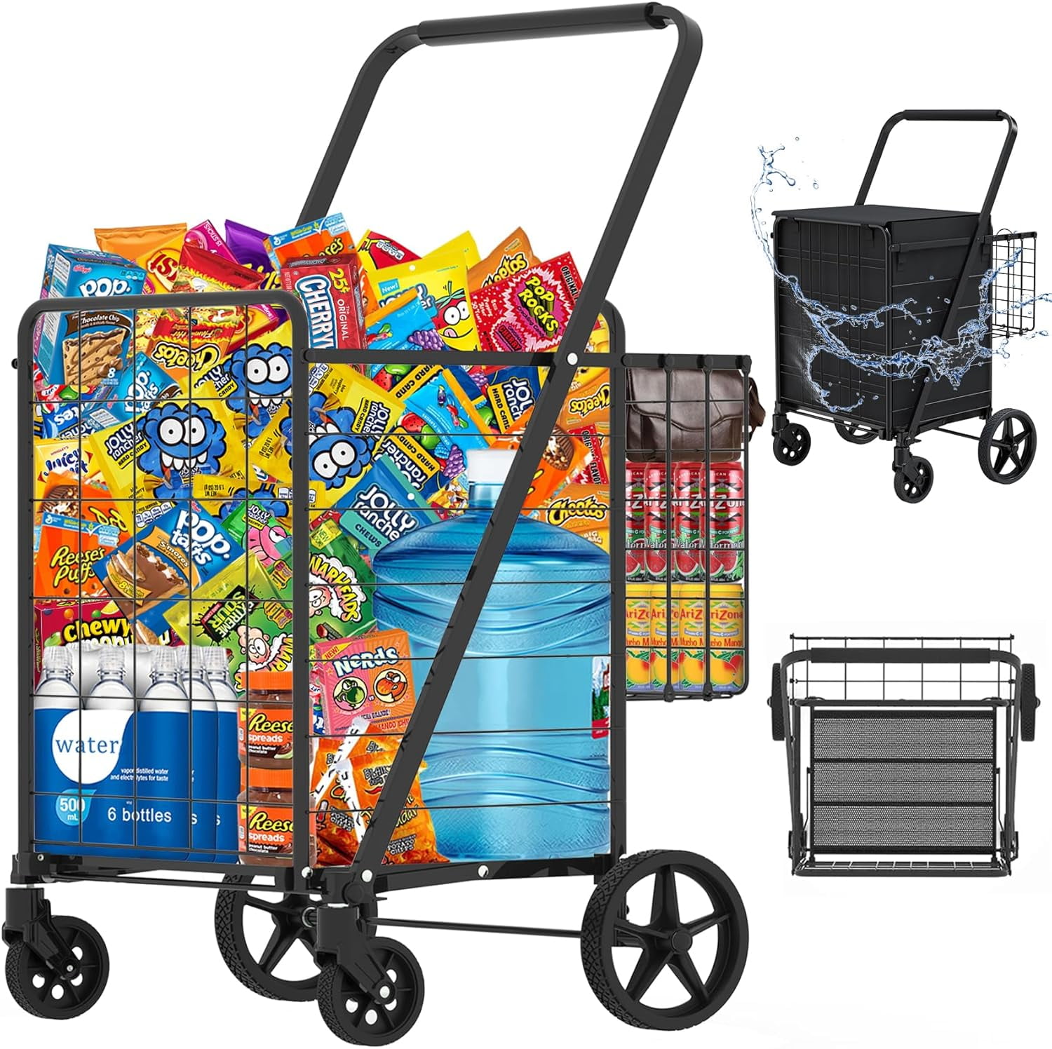 Heavy Duty Folding Shopping Cart for Groceries, Jumbo Grocery Carts ...