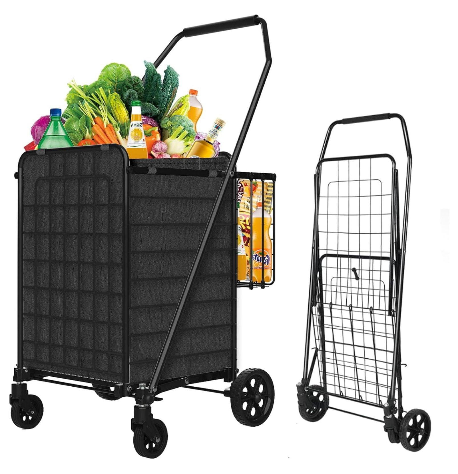 Heavy-Duty Folding Shopping Cart with Waterproof Liner & 360° Swivel ...