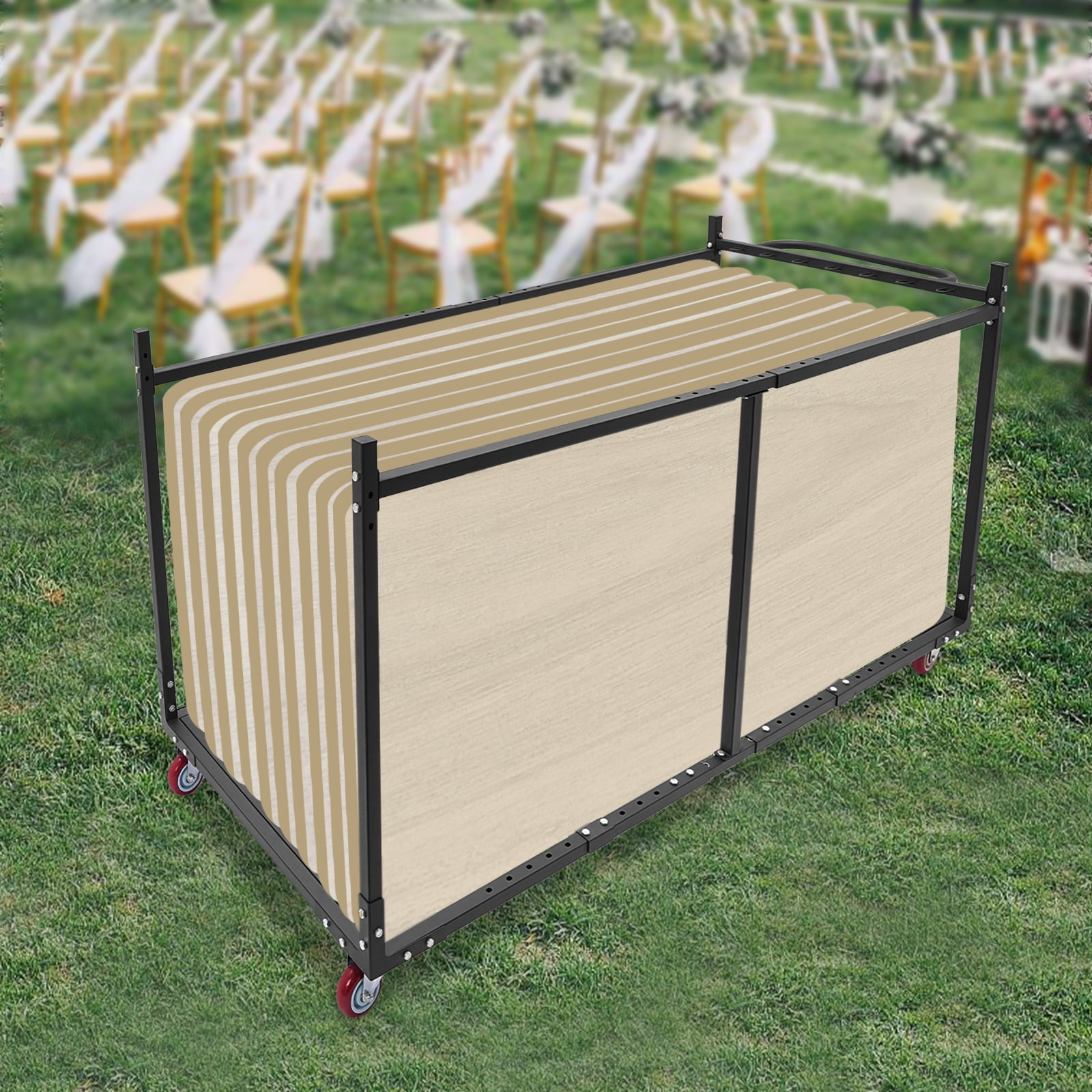 Heavy-Duty Folding Table Cart, Adjustable Steel Trolley with Universal ...