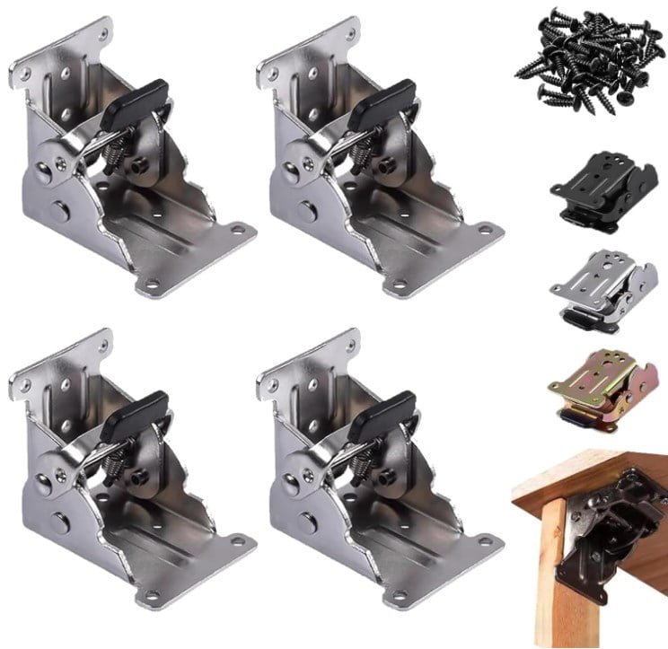 Heavy-Duty Folding Table Leg Brackets with Self-Locking Hinges, 90 ...