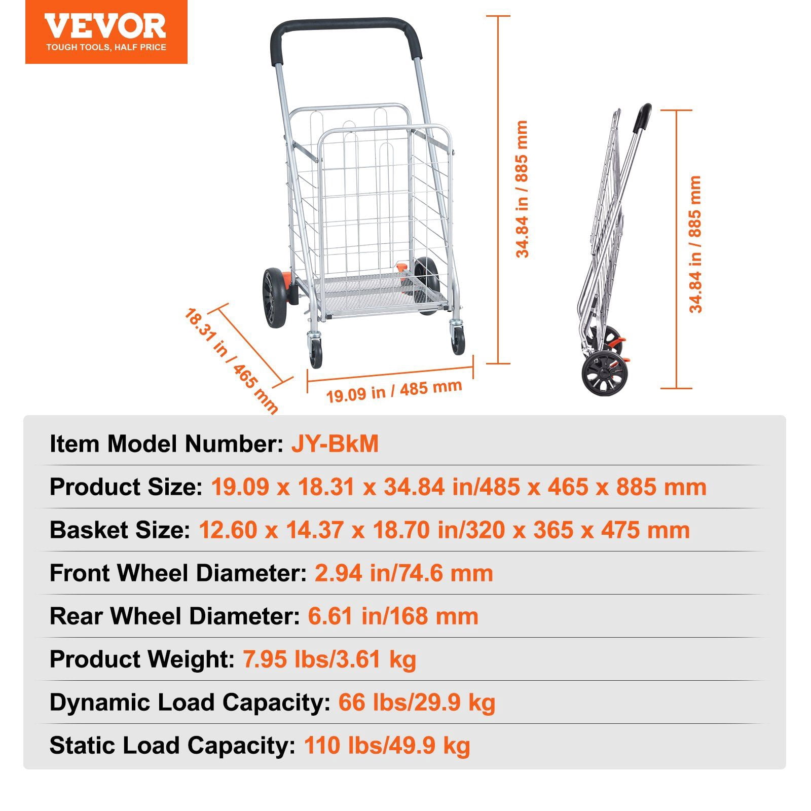 Heavy Duty Folding Utility Cart, 110 lbs Max Load, Rolling Swivel ...