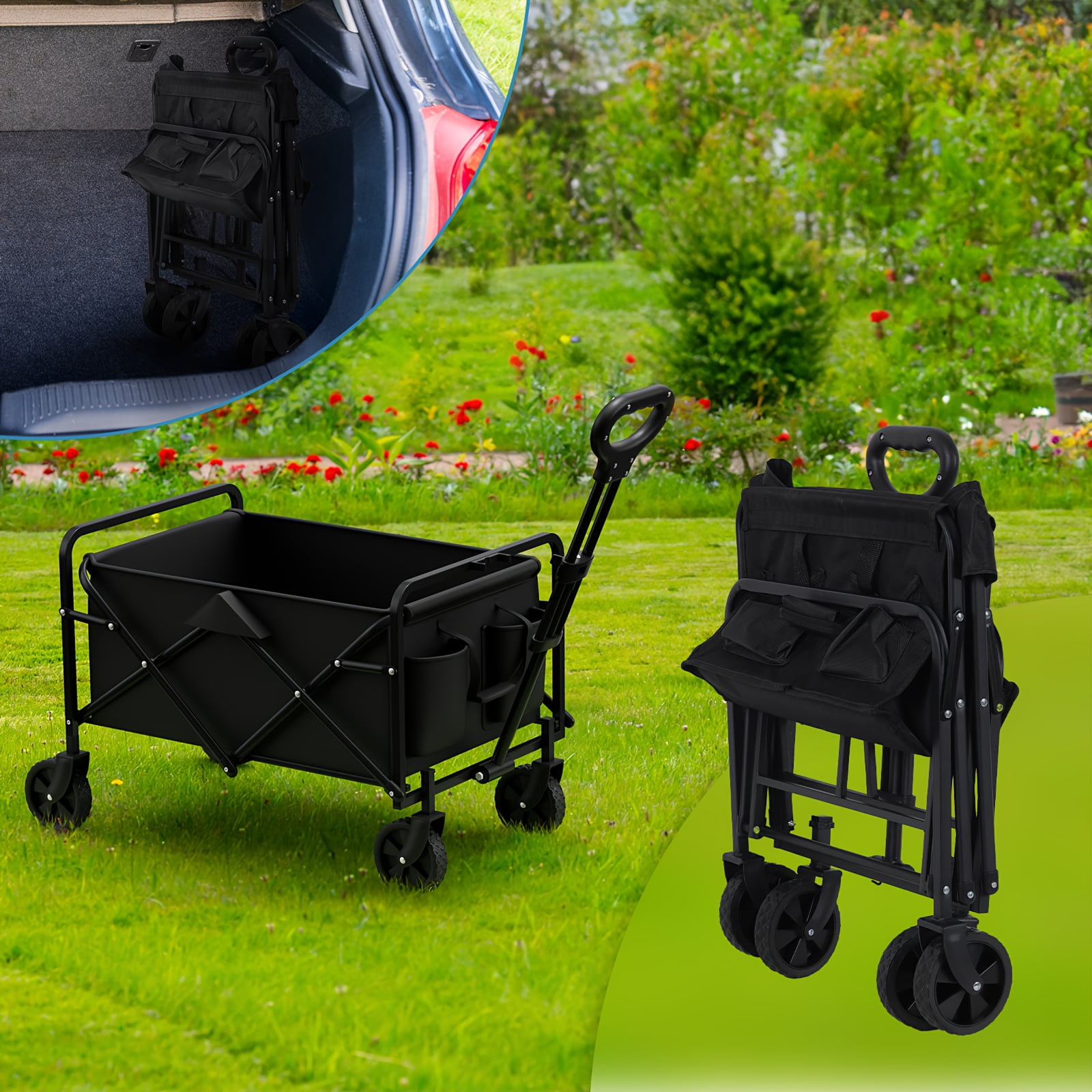 Heavy Duty Folding Wagon Cart – 300LBS Capacity Collapsible Utility ...