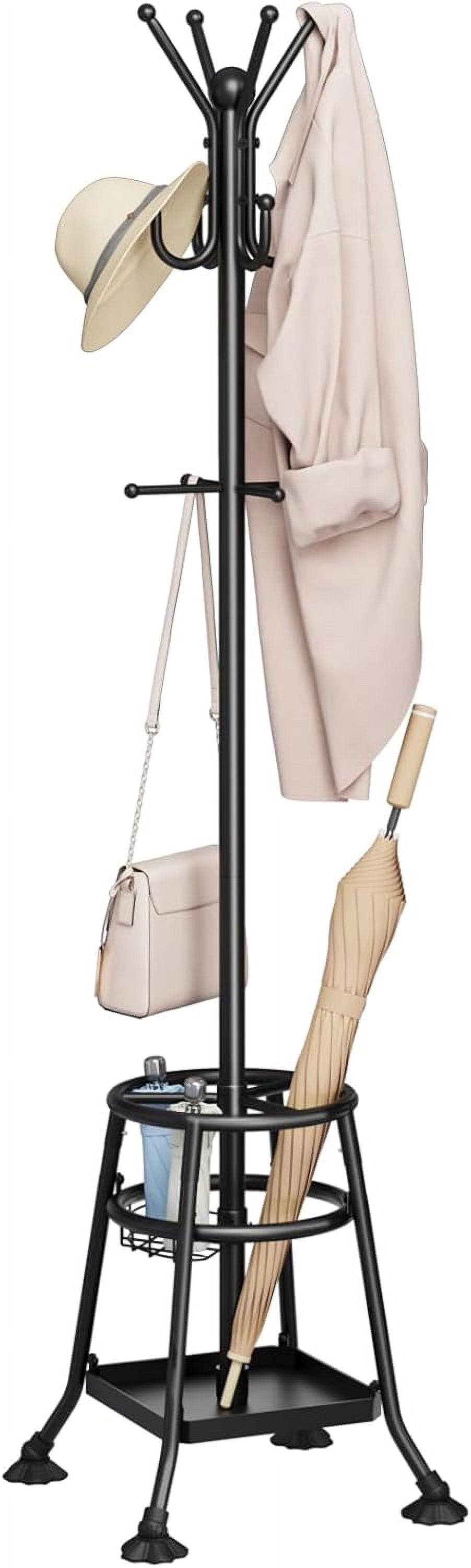 Heavy Duty Freestanding Coat Rack with 12 Hooks & Umbrella Holder ...