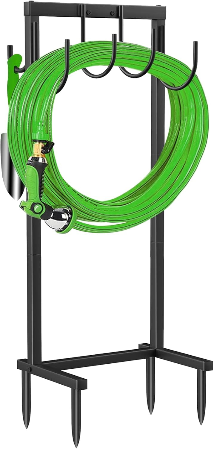 Heavy Duty Freestanding Garden Hose Holder with 6 Hooks & 4 Ground ...