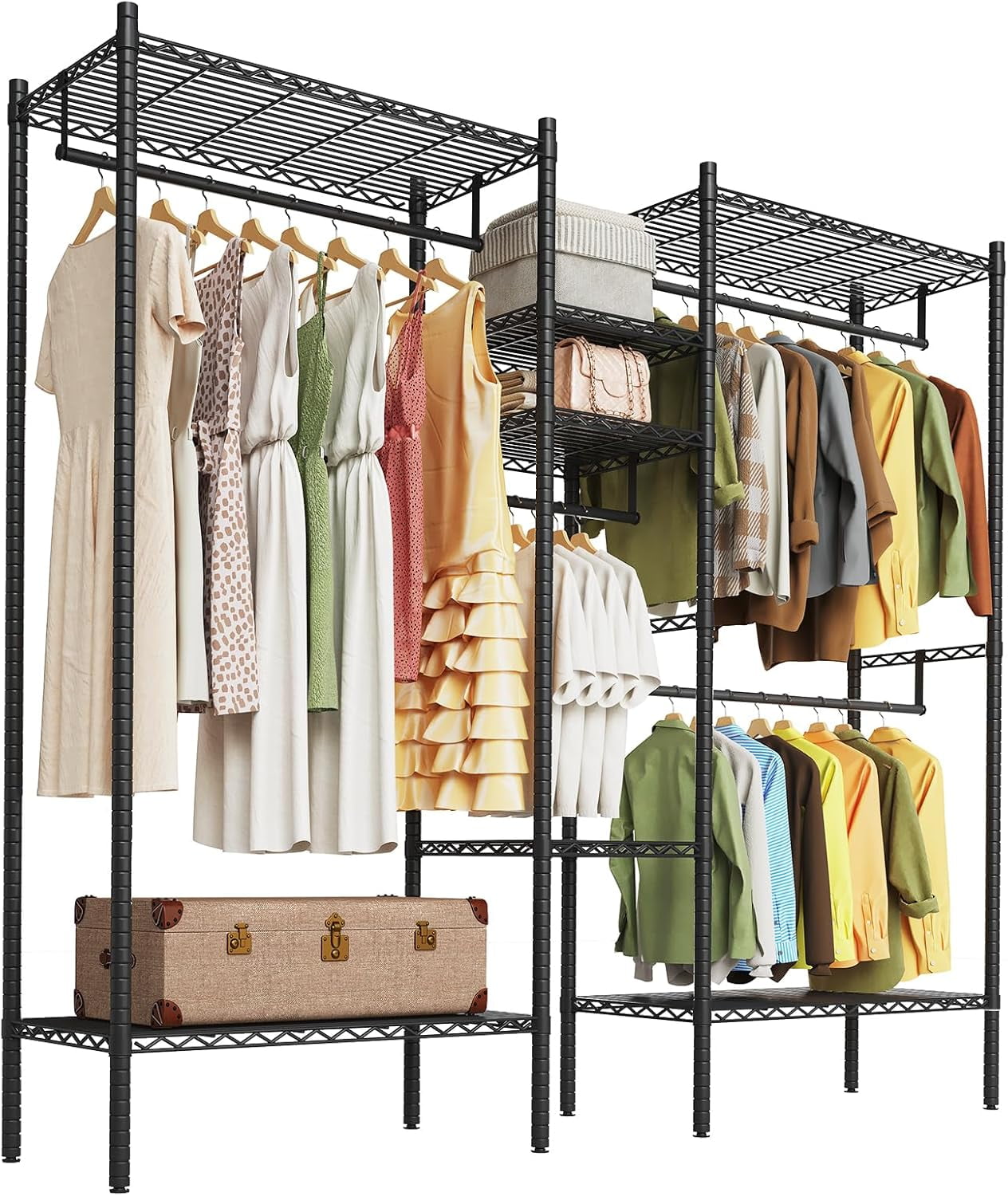 Heavy-Duty Freestanding Metal Clothes Rack with Adjustable Shelves ...