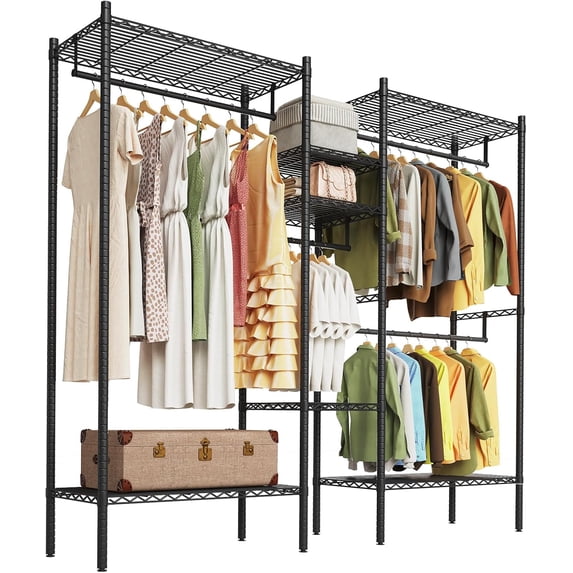 Heavy-Duty Freestanding Metal Clothes Rack with Adjustable Shelves ...