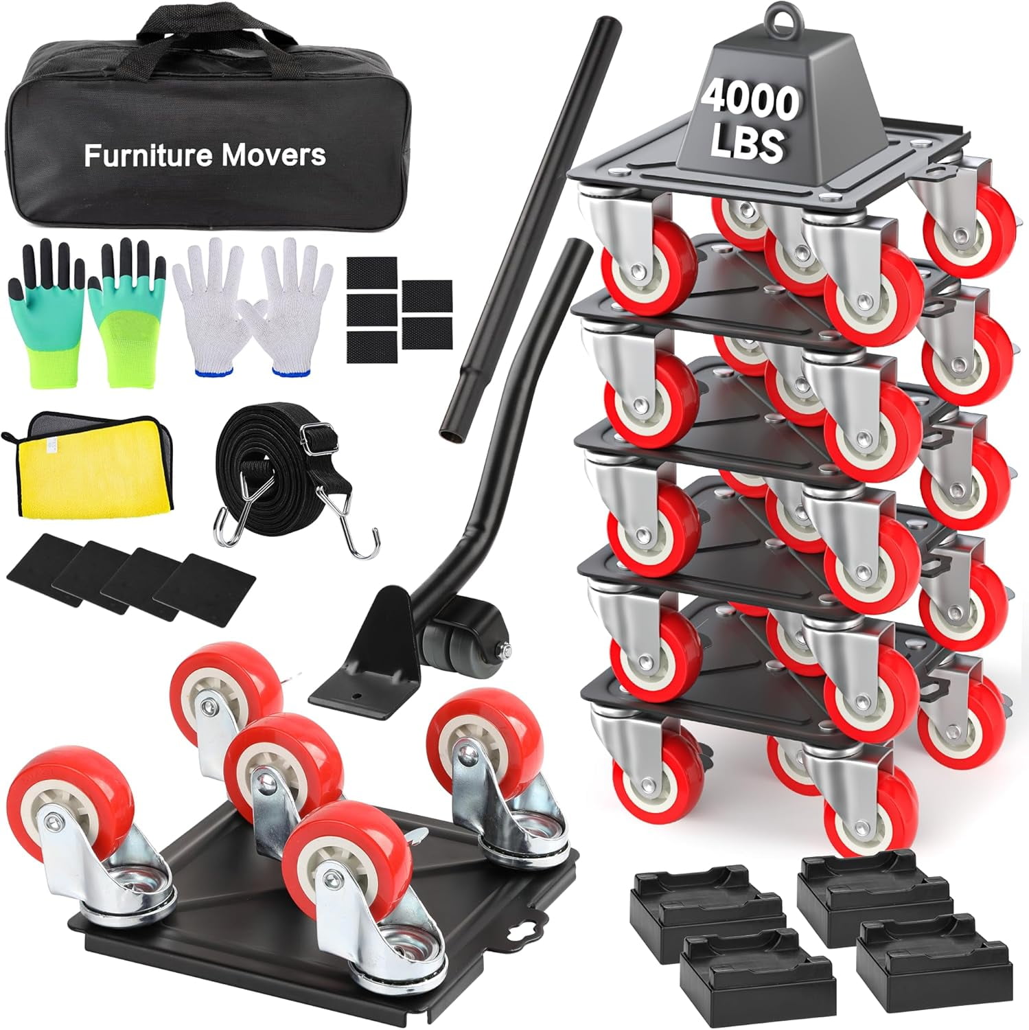 Heavy Duty Furniture Dolly with 5 Wheels, 4000 lbs Load Capacity for ...