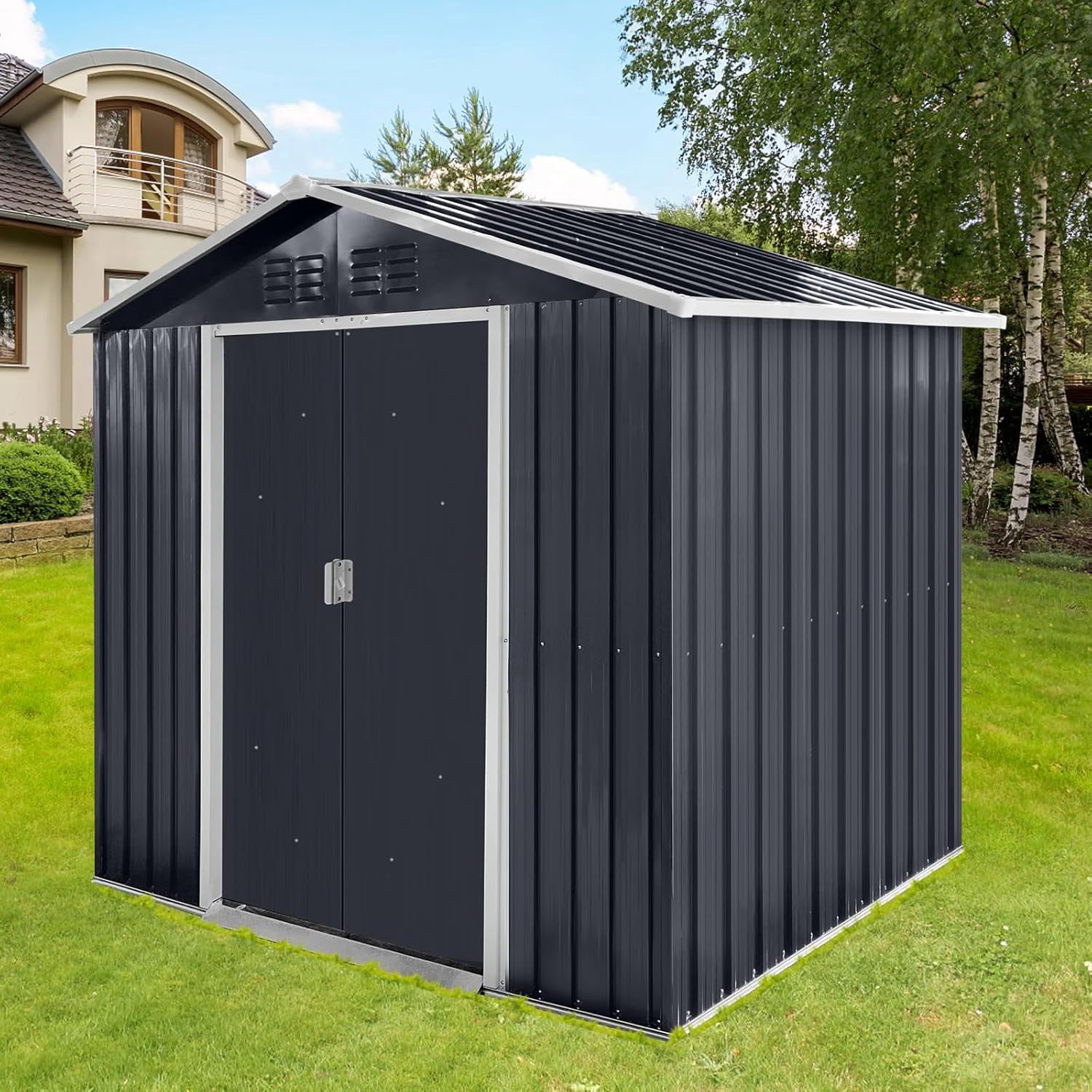 Heavy-Duty Galvanized Steel Garden Shed with Window & Sliding Door, 10 ...