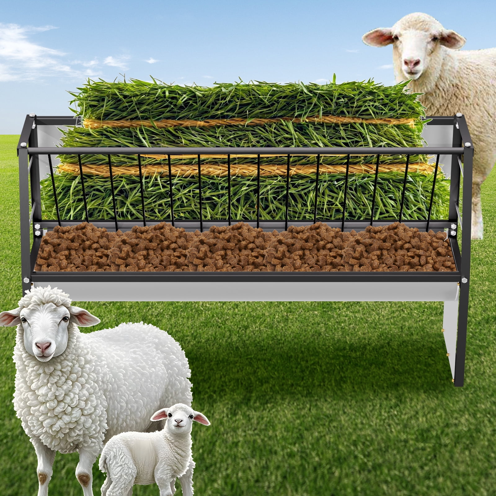 Heavy-Duty Galvanized Steel Pasture Feeder, 60 Gallon Livestock Goat ...