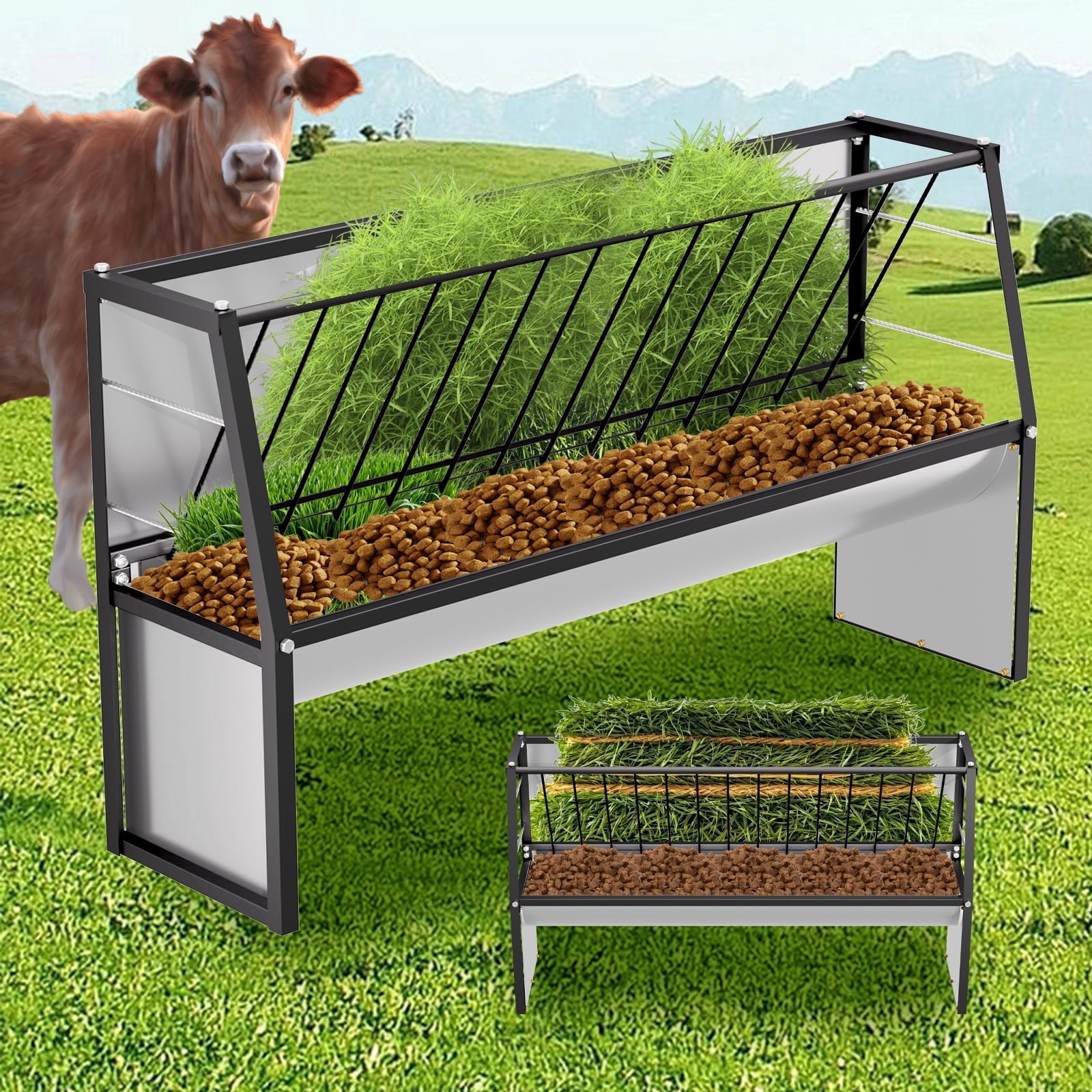 Heavy-Duty Galvanized Steel Pasture Feeder, 60 Gallon Livestock Goat ...