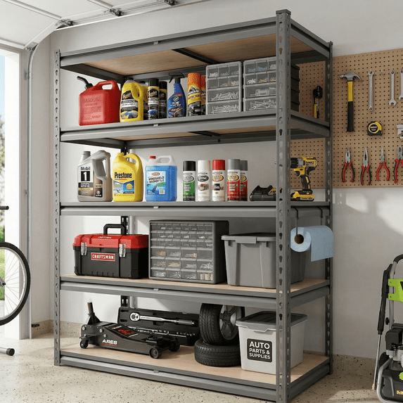 Heavy Duty Garage Shelving Unit, 2000 lbs Metal Storage Shelves, 5-Tier ...