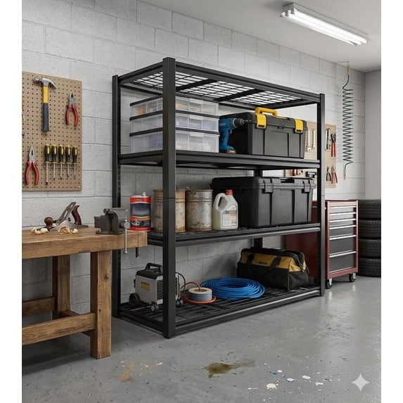 Heavy Duty Garage Shelving Unit, 4-Tier Adjustable Shelves Metal ...