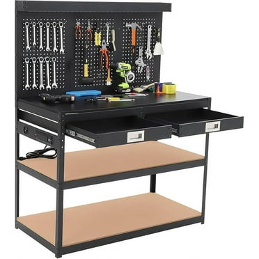 Odaof 60" Adjustable Heavy-Duty Workbench with Drawer ,Rubber Wood Top ...