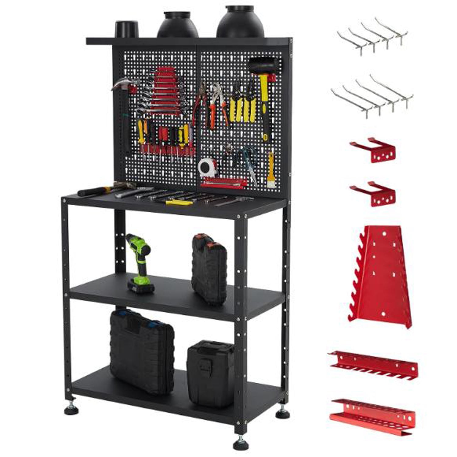 Heavy Duty Garage Workbench with Pegboard,32" Adjustable Garage ...