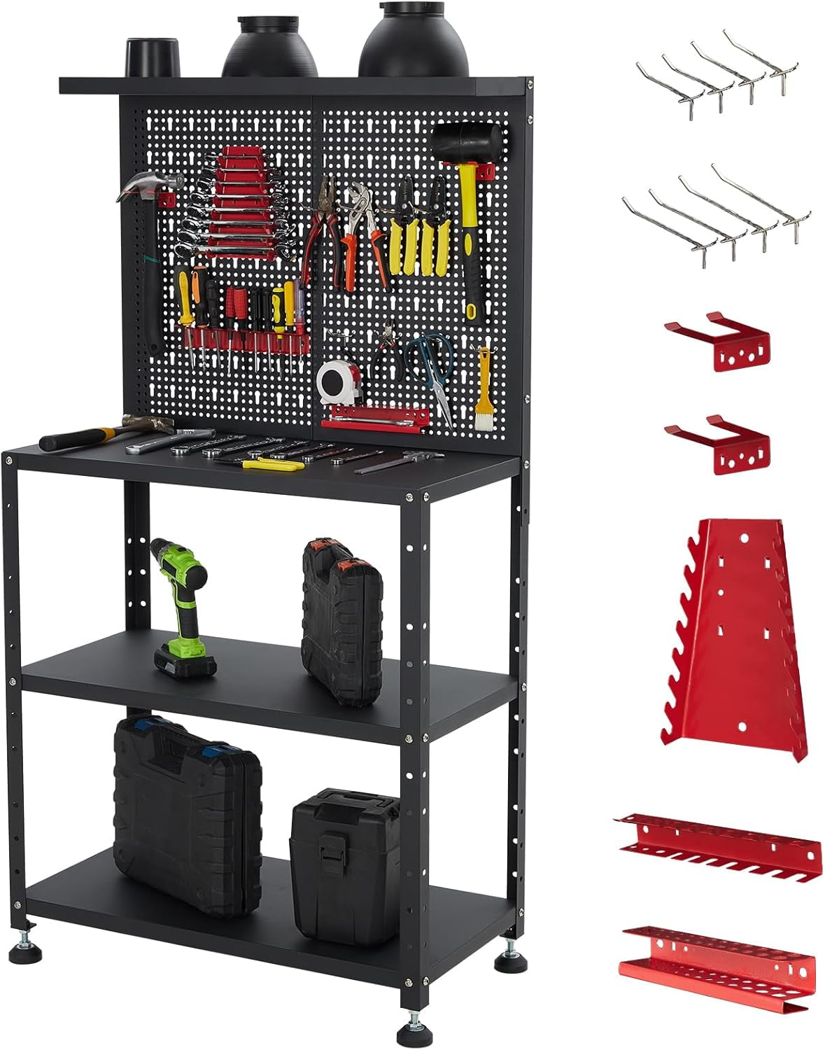 Heavy Duty Garage Workbench with Pegboard,32" Adjustable Garage ...