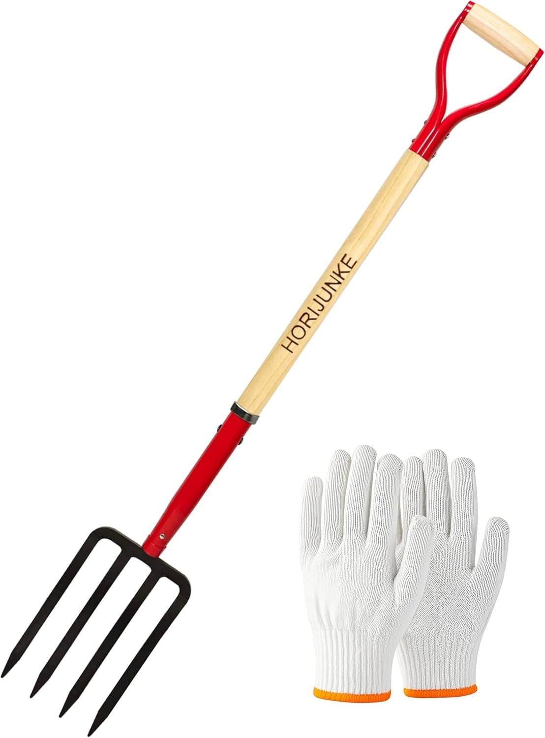 Heavy Duty Garden Fork 4 Tines, Red Wooden Handle Pitch Fork for ...