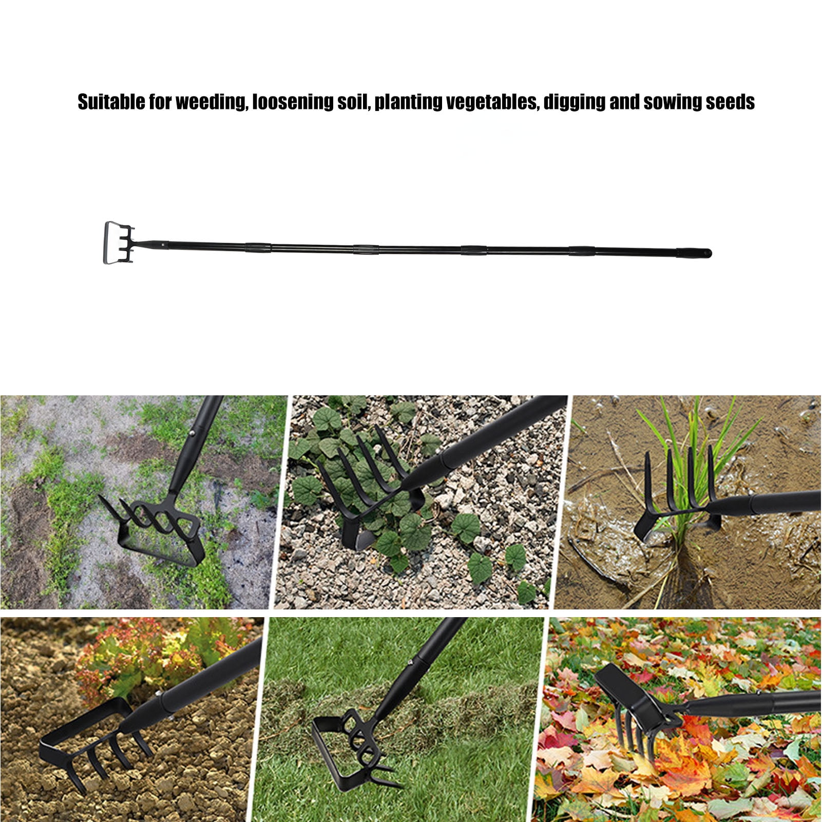 Heavy,Duty Garden Rake, Stainless Steel, Adjustable, Ideal For Weeding ...