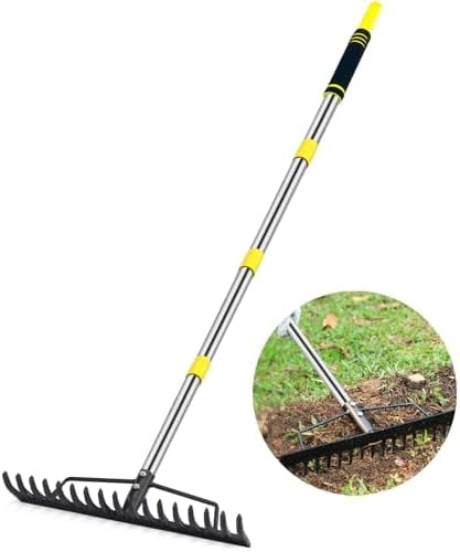 Heavy Duty Garden Rake for Leaves - 17 Tine Metal Head & Adjustable ...