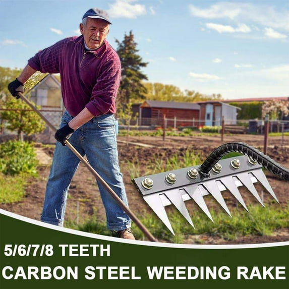 Heavy-Duty Garden Rake with 7 Sharp Steel Tines and Ergonomic Handle ...
