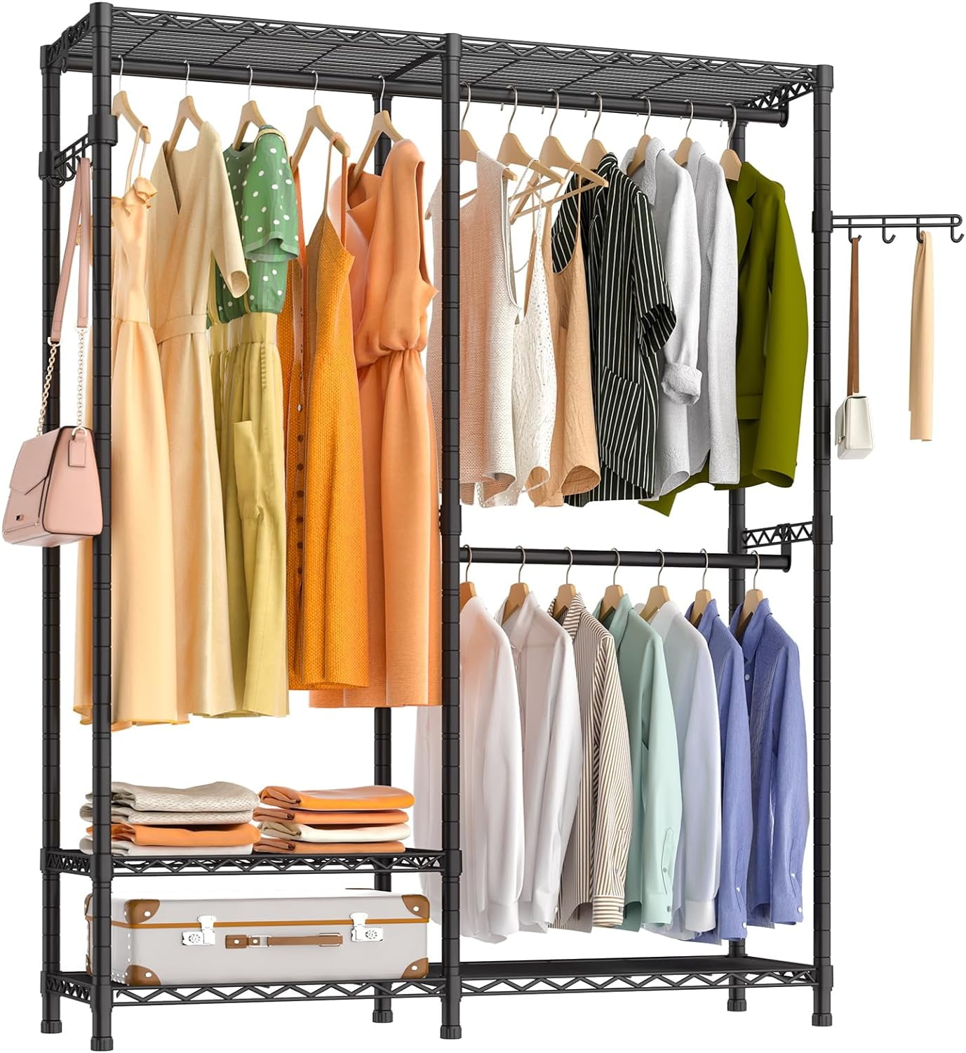 Heavy Duty Garment Rack, 3 Tiers Metal Adjustable Wire Shelves Closet ...