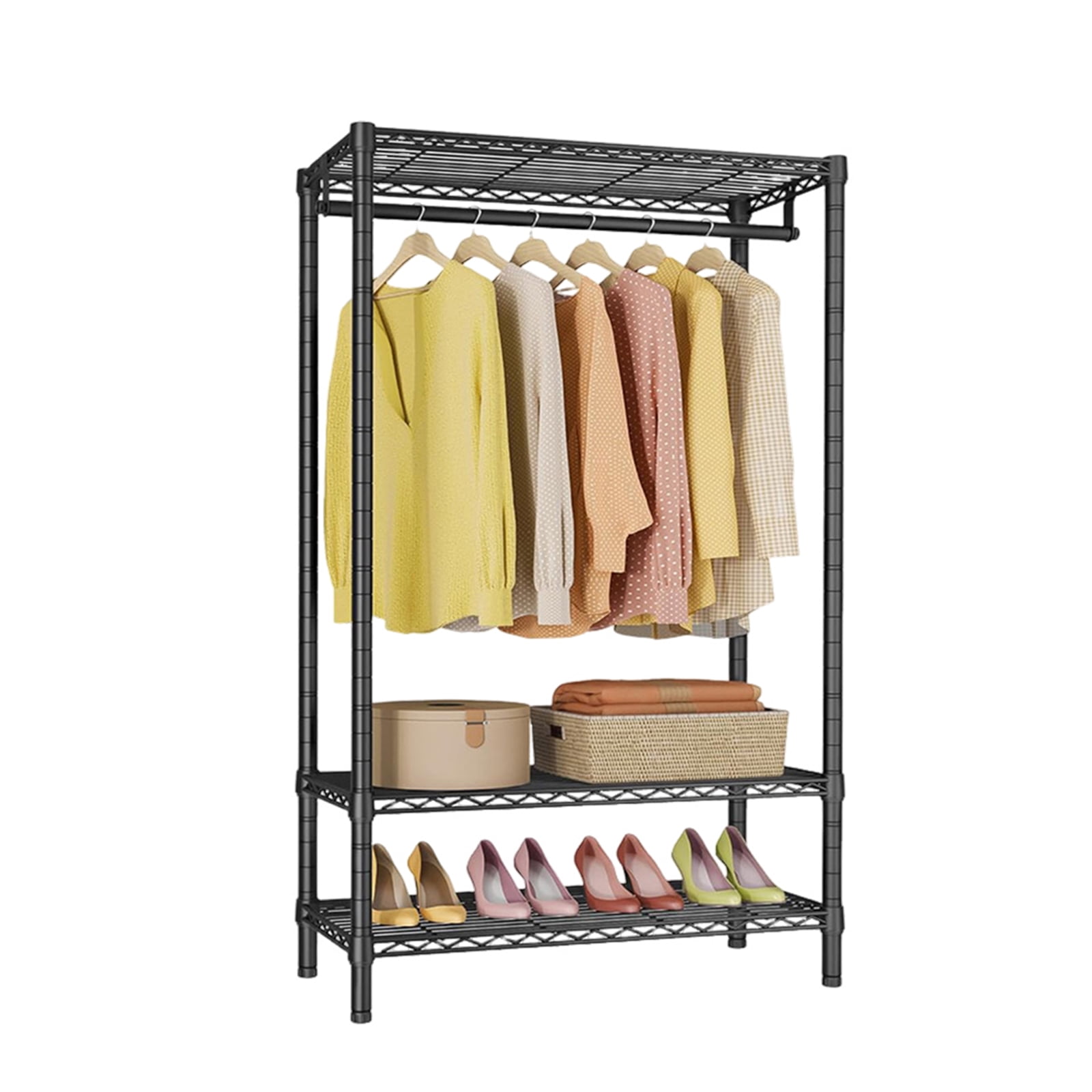 Heavy Duty Garment Rack, 3 Tiers Metal Closet Organizer With 2 Shelves ...