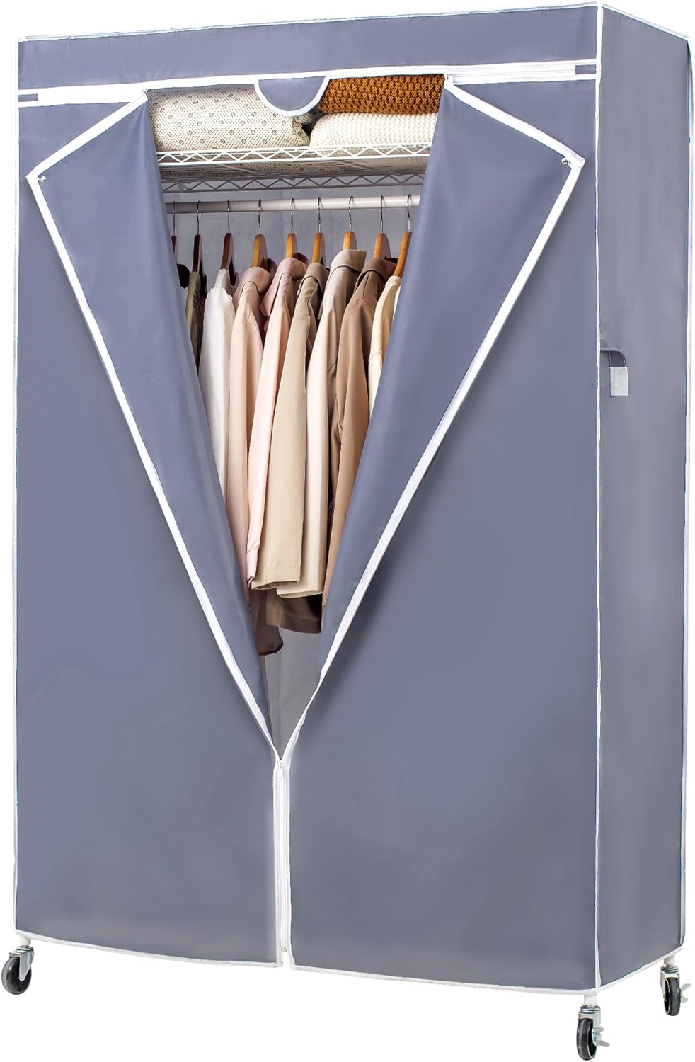 Heavy Duty Garment Rack, Free-Standing Rolling Clothes Rack with Fitted ...