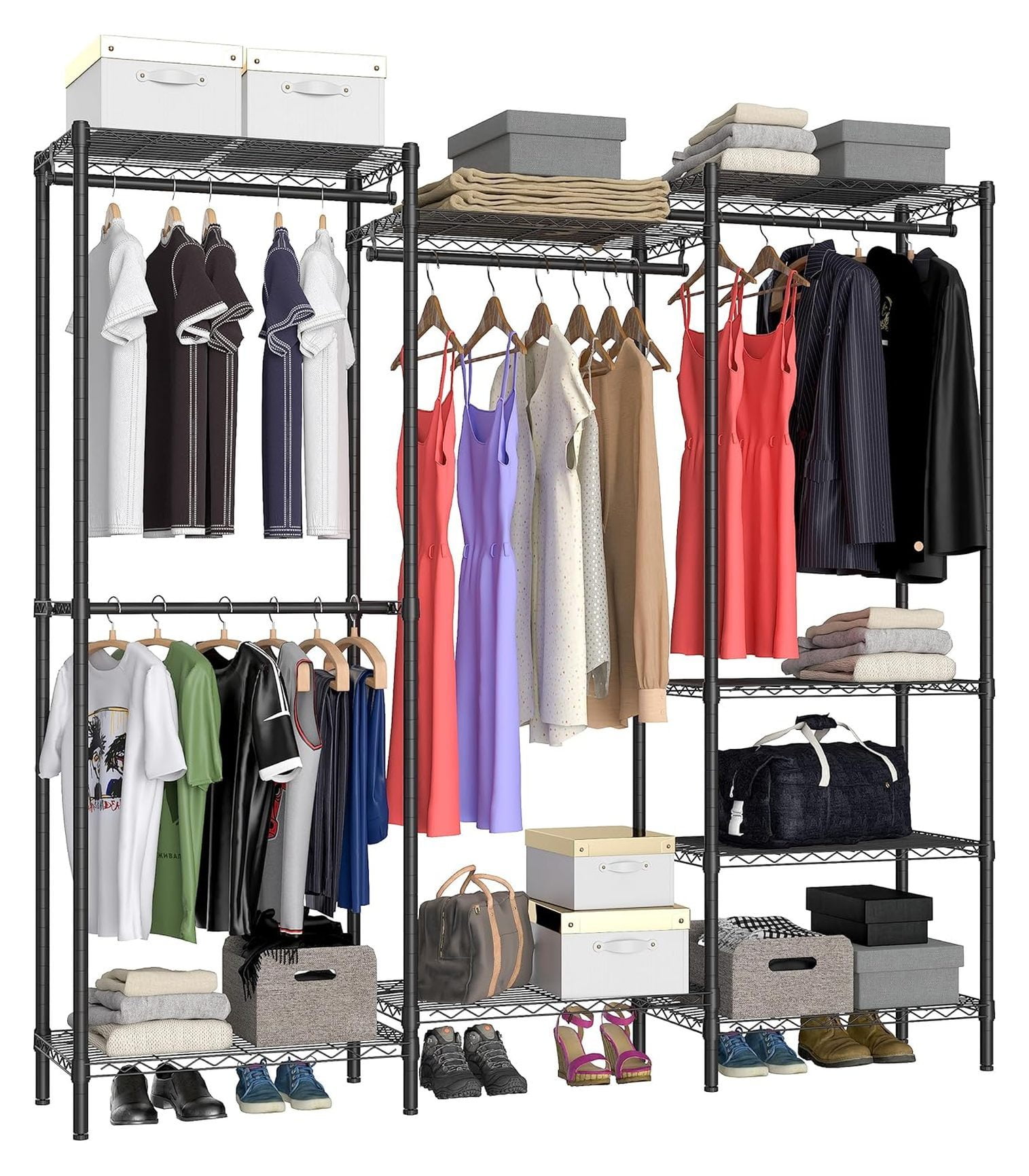 Heavy Duty Garment Rack,Freestanding Clothing Rack with 4 Hang Rods & 8 ...