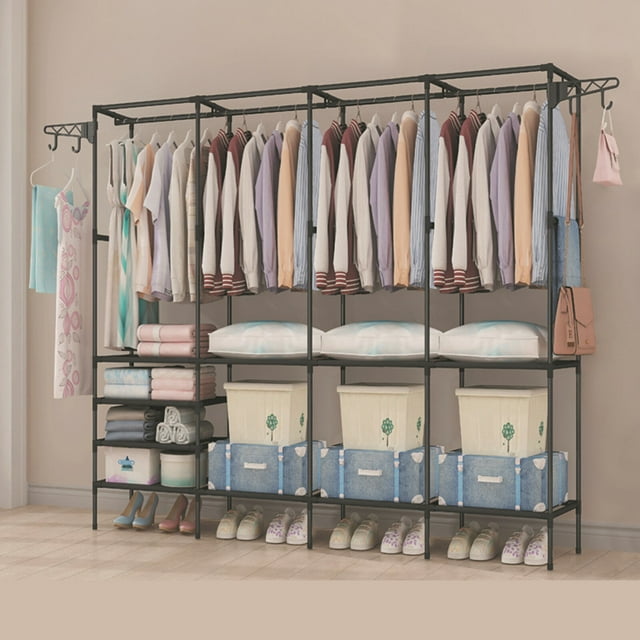 Heavy Duty Garment Rack Metal Closet Wardrobe Rack with 4 Hanging Rods ...