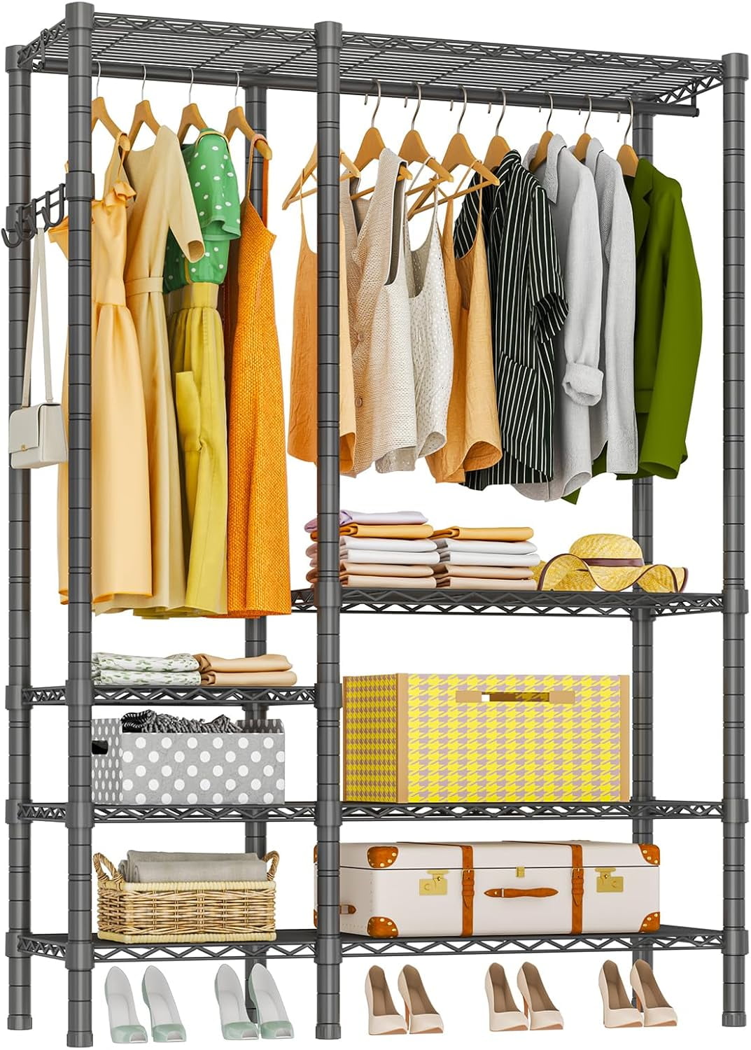 Heavy Duty Garment Rack Portable Wardrobe Clothes Rack Freestanding ...
