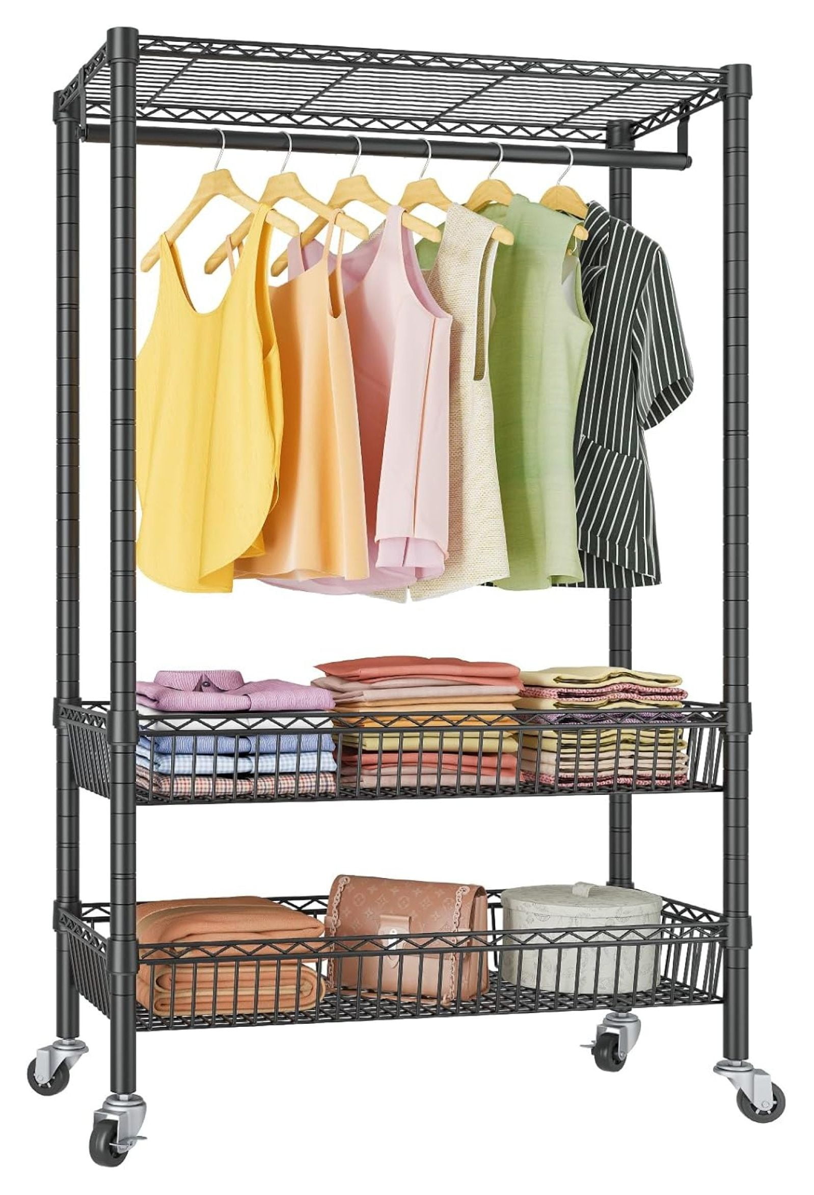 Heavy Duty Garment Rack With Wheels, Adjustable Portable Closet For ...