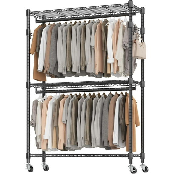 Heavy Duty Garment Rack on Wheels, Rolling Clothes Racks for Hanging ...