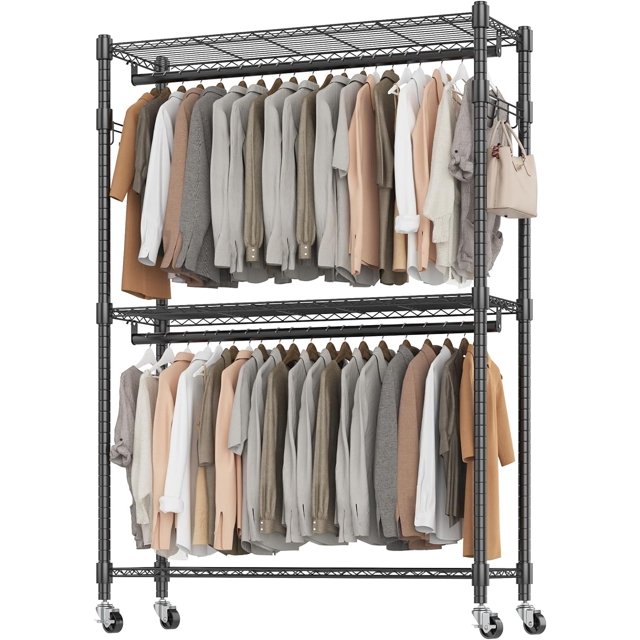 Heavy Duty Garment Rack on Wheels, Rolling Clothes Racks for hanging ...