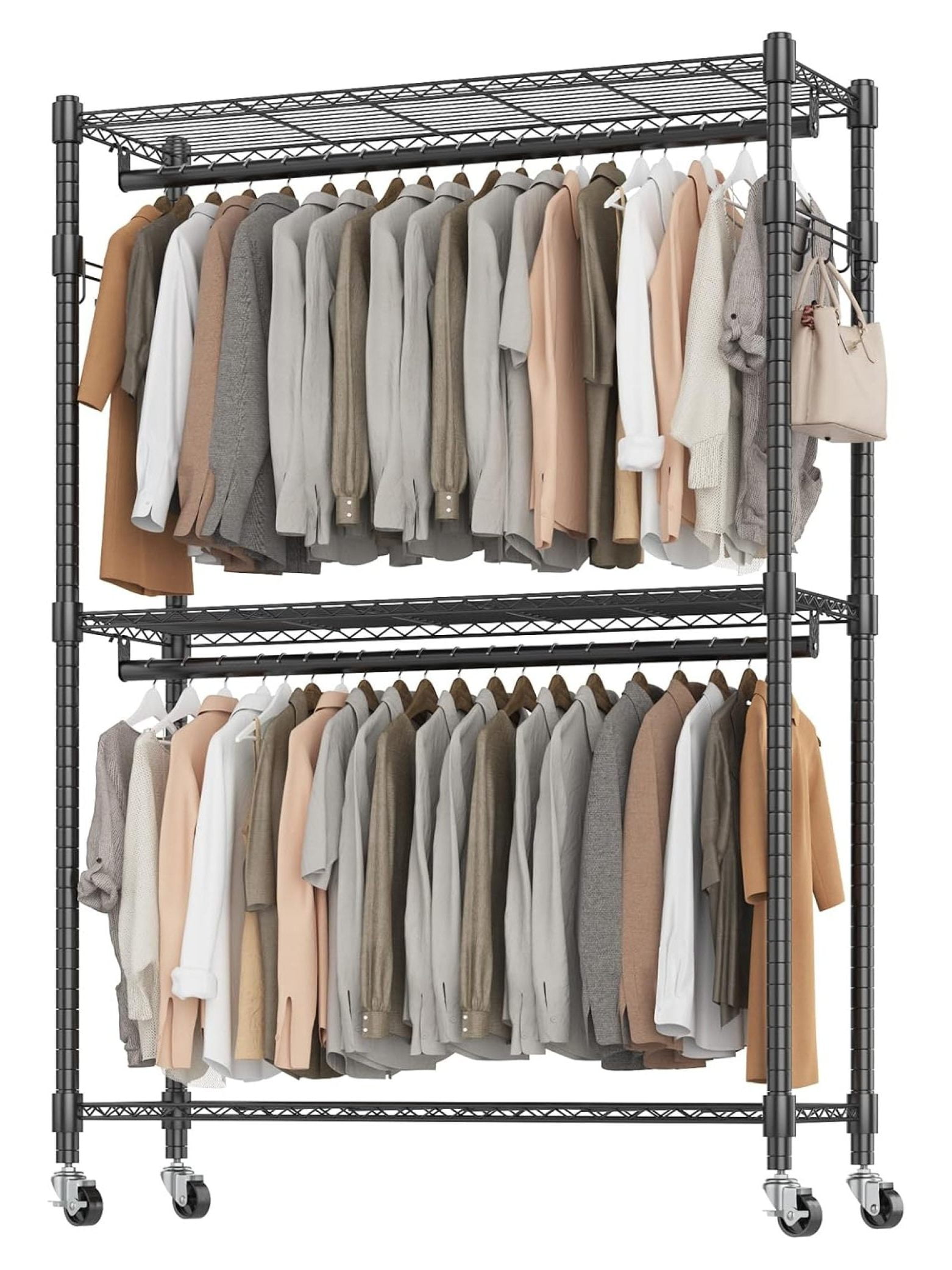 Heavy Duty Garment Rack on Wheels, Rolling Clothes Racks for hanging ...