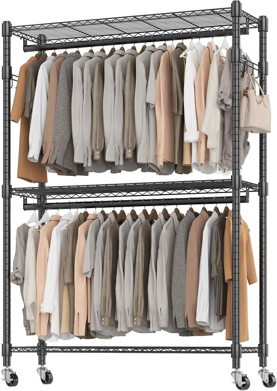 Heavy Duty Garment Rack on Wheels, Rolling Clothes Racks for hanging ...
