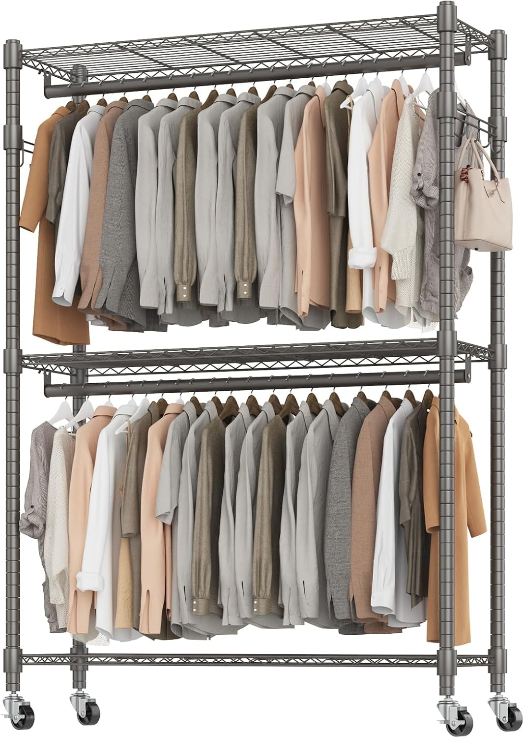 Heavy Duty Garment Rack on Wheels, Rolling Clothes Racks for hanging ...