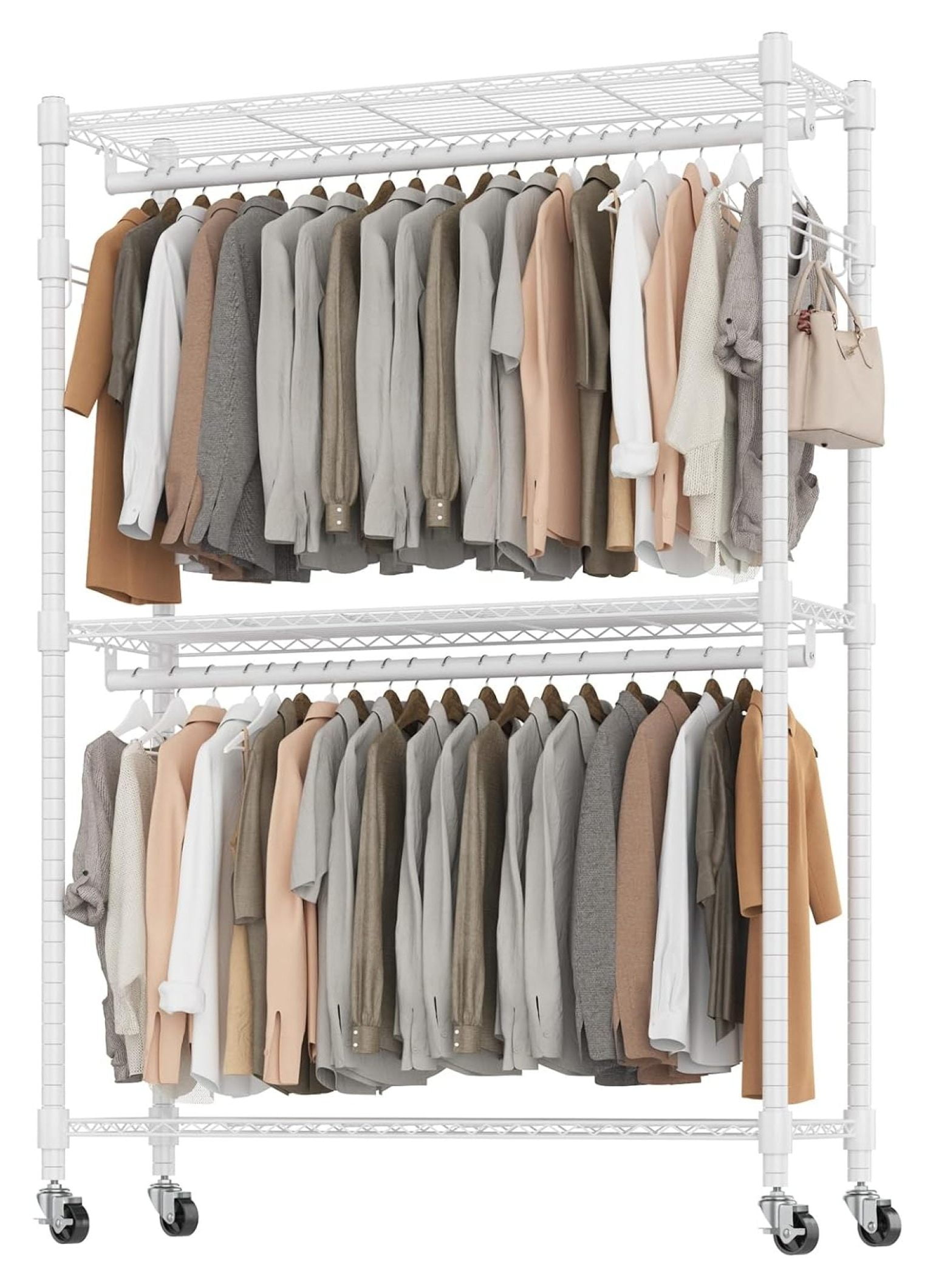 Heavy Duty Garment Rack on Wheels, Rolling Clothes Racks for hanging ...