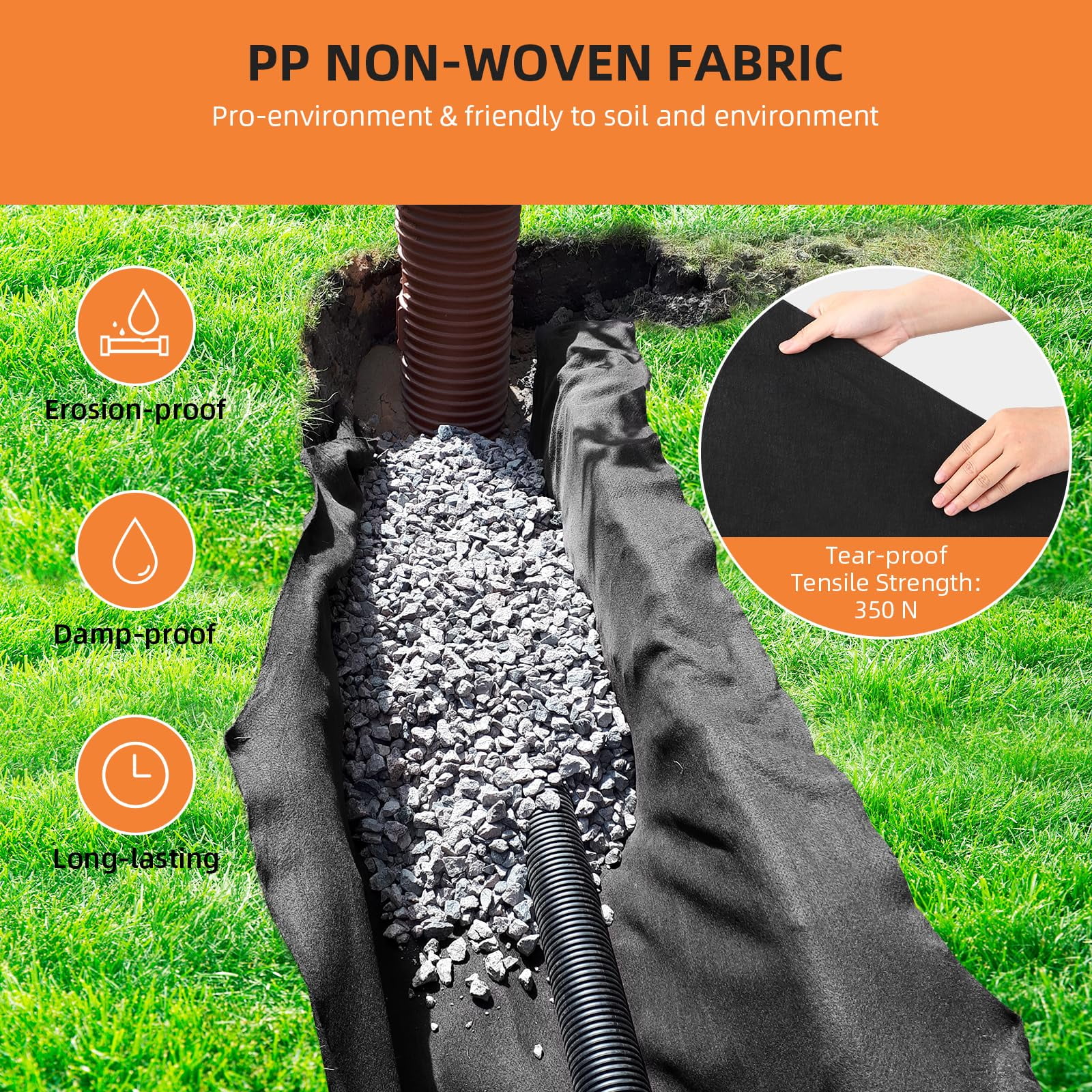 Heavy Duty Geotextile Landscape Fabric – 6oz PP Weed Barrier – 350N ...