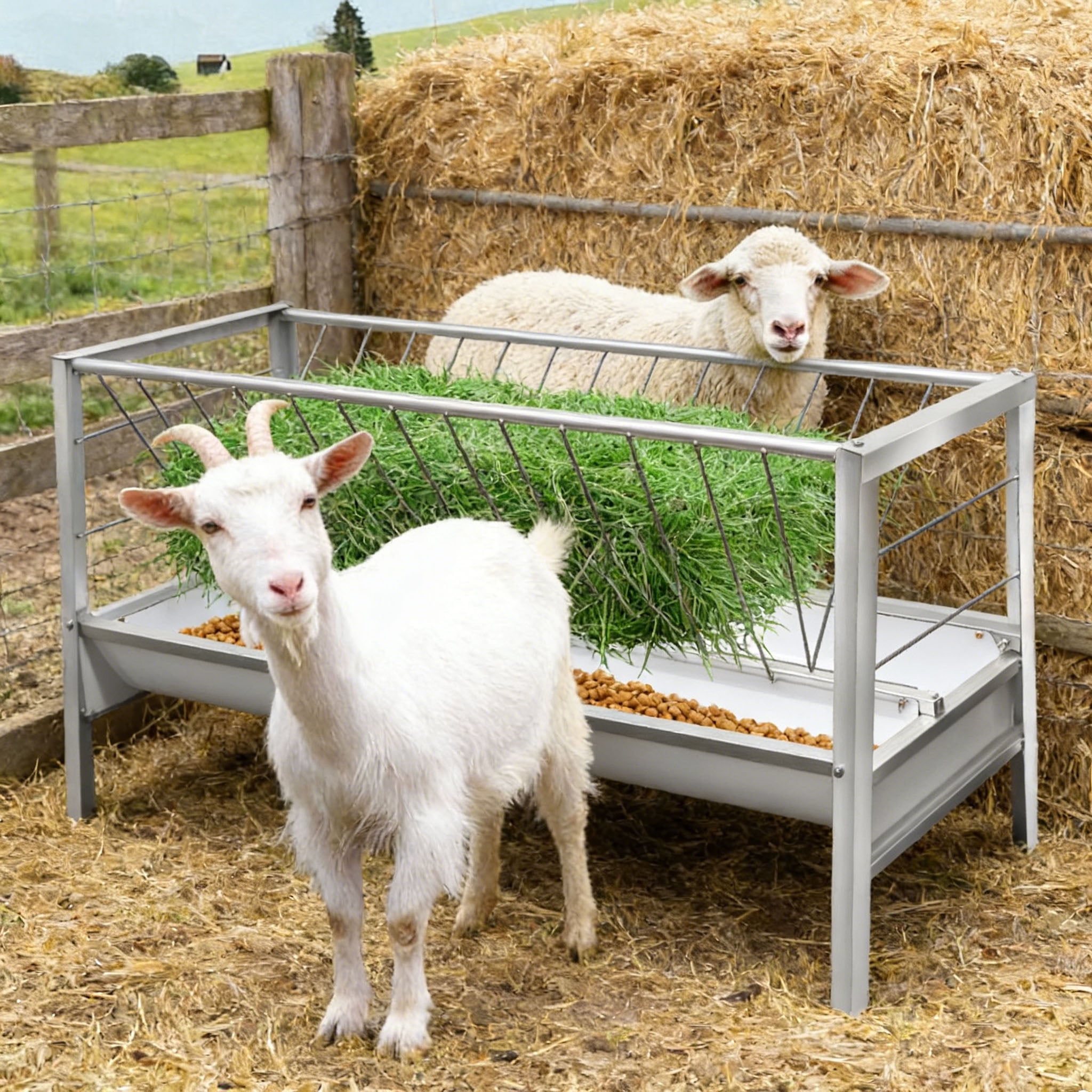 Heavy-Duty Goat Hay Feeder, 77 Gallon Livestock Goat Feeder, Galvanized ...