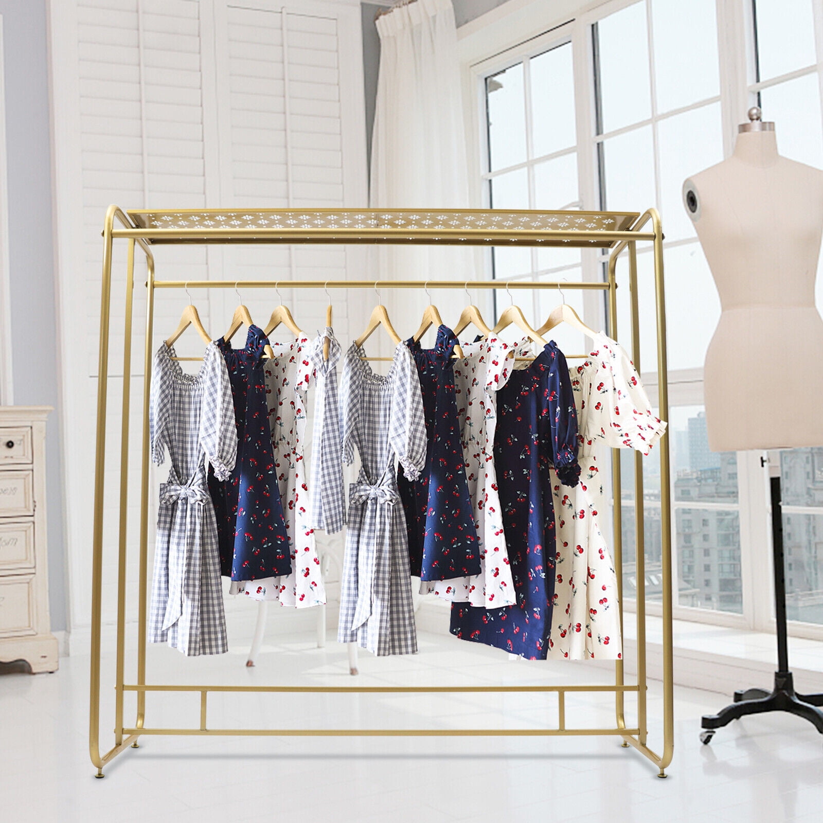 Heavy Duty Gold Clothing Rack for Boutique Use, Metal Garment Rack with ...