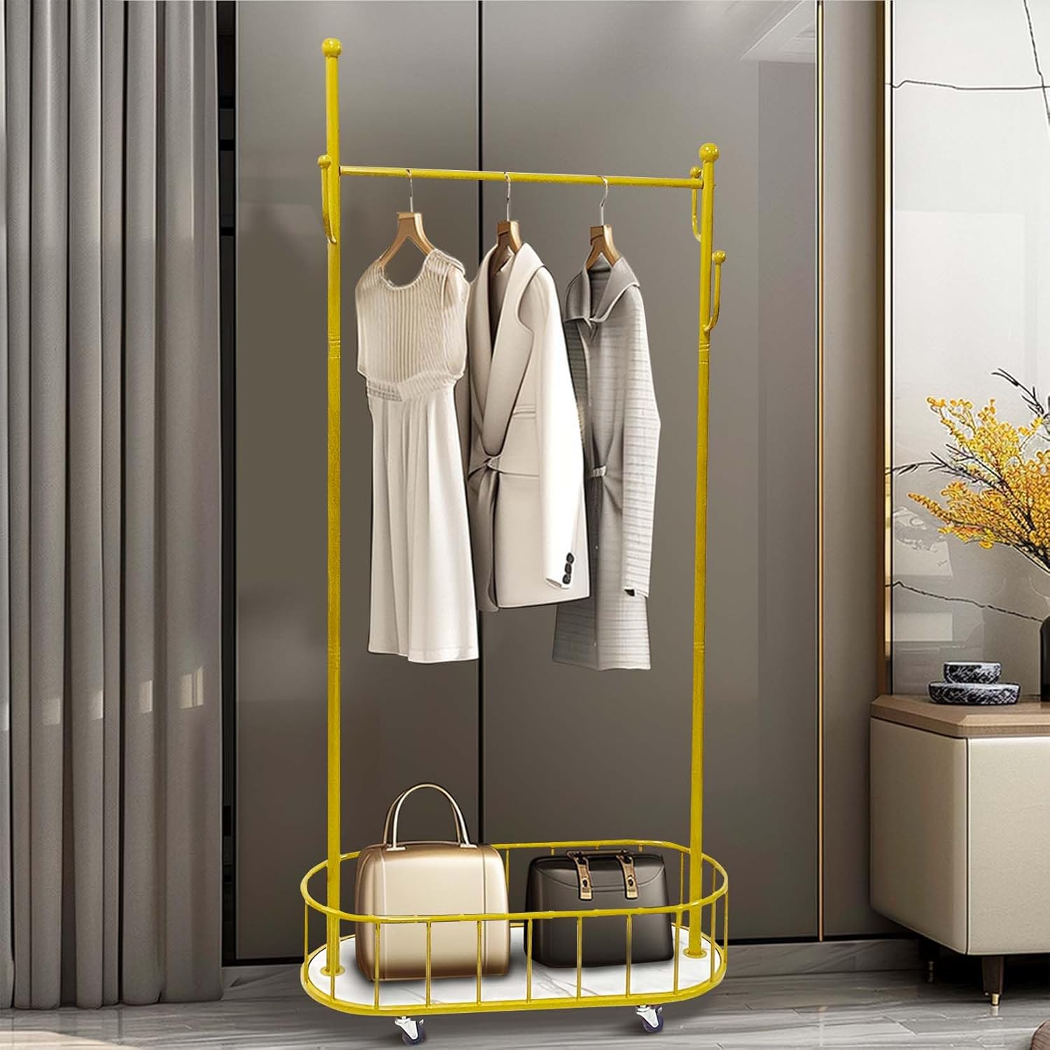 Heavy Duty Gold Metal Clothes Rail with Wheels - 80 x 32 x 171 cm ...