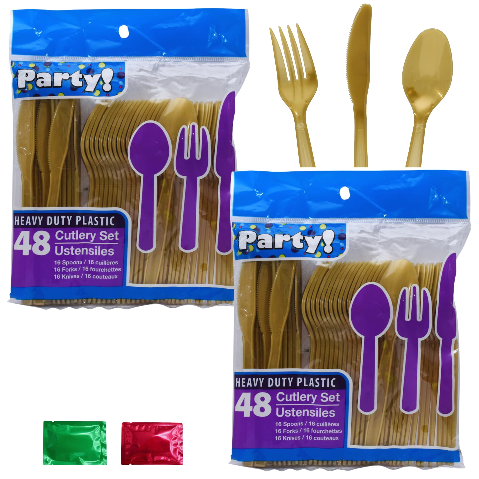 Heavy-Duty Gold Plastic Party Cutlery Set (2 Packs, 96 Pcs Total ...