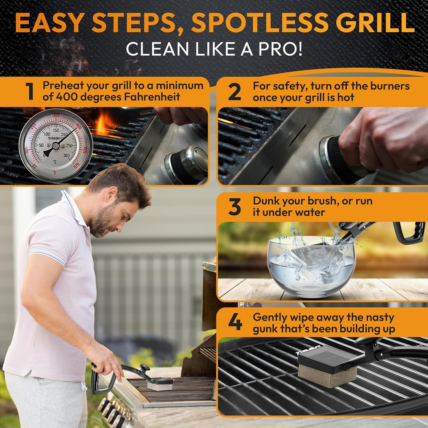 Heavy Duty Grill Brush Head with Steam Action for All Grills - Easy ...