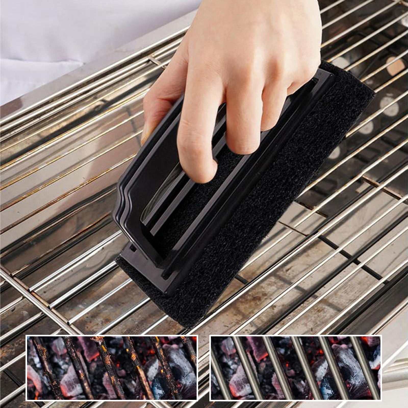 Heavy Duty Grill Cleaning Sponge Brush with Handle | Non Scratch BBQ ...
