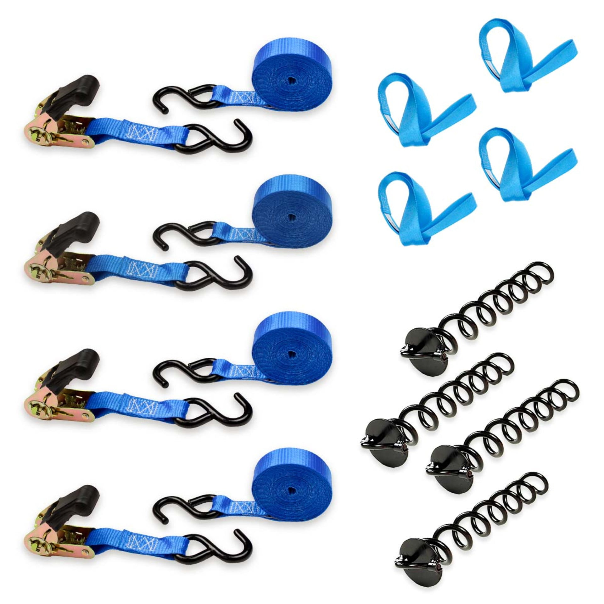 "Heavy-Duty Ground Anchor Kit: Includes 4 Anchors, 4 Ratchet Straps ...