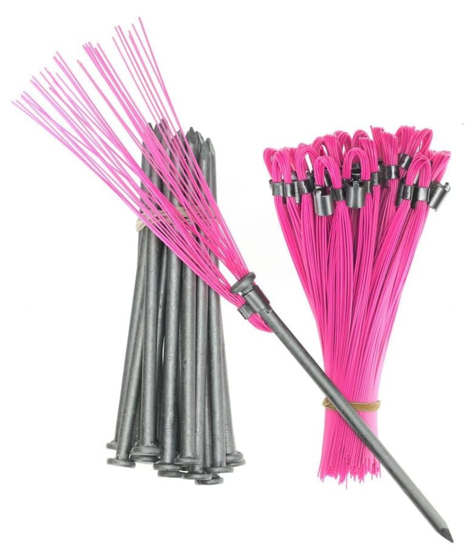 Heavy Duty Ground Markers Pink 6 Inch Whiskers with Steel Stakes (Pack ...